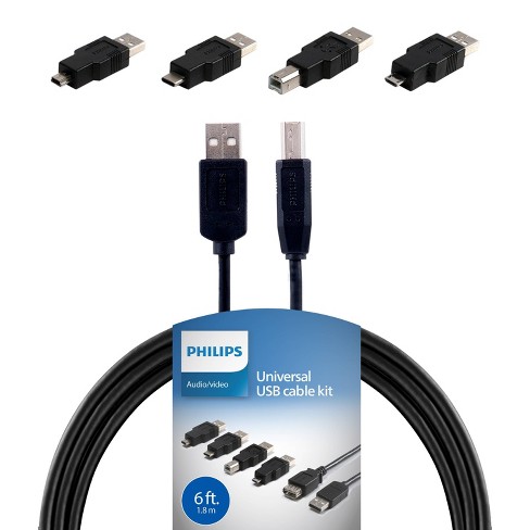 Philips 6' Usb 2.0 Universal Kit With Usb-c - Black : Target