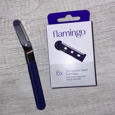 Flamingo Dermaplane Razor - Reusable Facial Razor - 1 Razor Handle - 2 ...