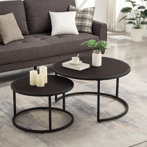 Modern Faux Leather Nesting Round Coffee Table with Metal Base, Accent ...