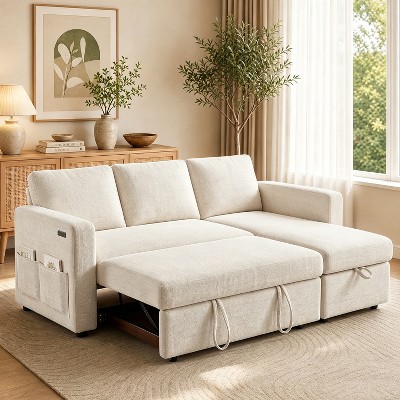 Dyonery Sectional Sleeper Sofa Bed, Pull Out Couch, Storage Chaise, USB ...