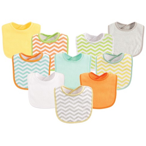 Luvable Friends Baby Cotton Terry Bibs 10pk, Neutral Chevron, One Size ...