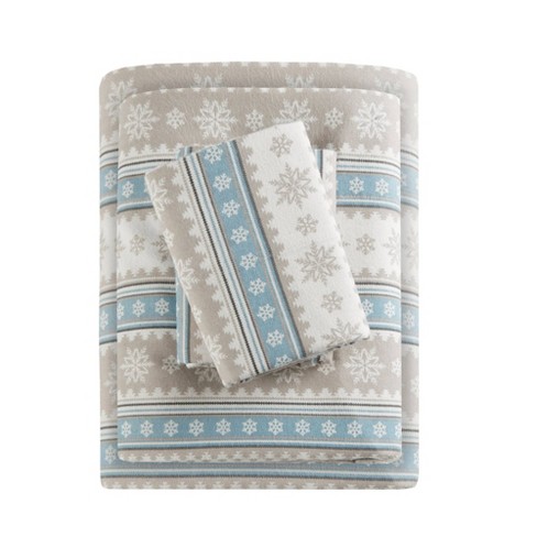 Woolrich California King Patterned Flannel Sheet Set Blue Snowflake ...
