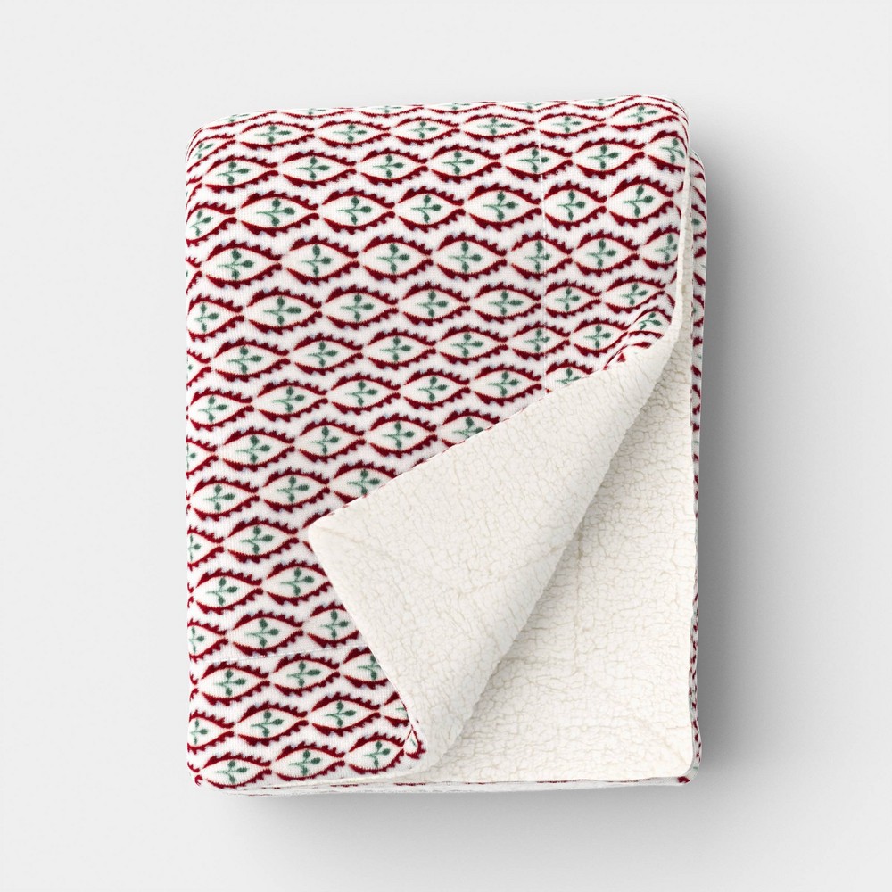 Ditsy Print Plush Throw Blanket with Faux Shearling Reverse - Threshold ...