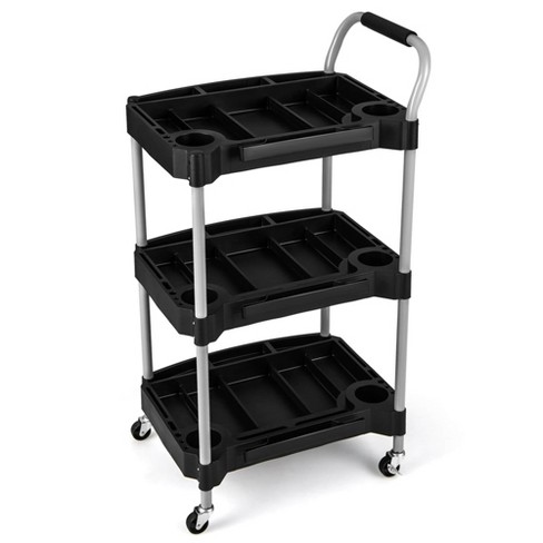 Costway 3 Tier Rolling Tool Cart With Handle Tool Storage Slot Universal Wheels For Garage : Target