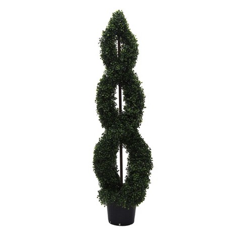 Vickerman 5' Artificial Green Boxwood Double Spiral Topiary, Black ...