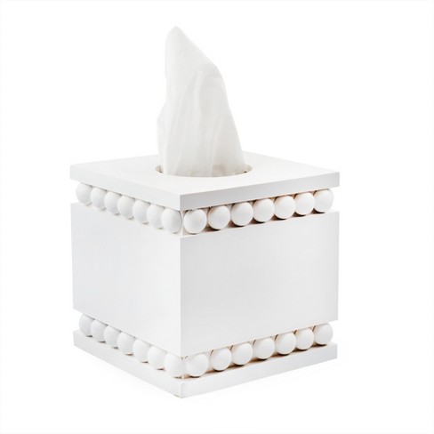 Auldhome Design Beaded Square Tissue Box Cover White; Rustic Farmhouse ...