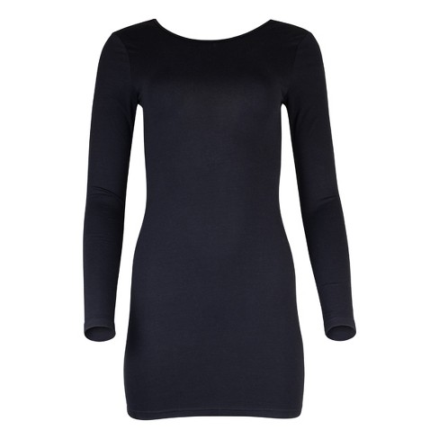 Jenna Long Sleeve Open Back Cotton Mini Dress - Black Black M - Lezat ...