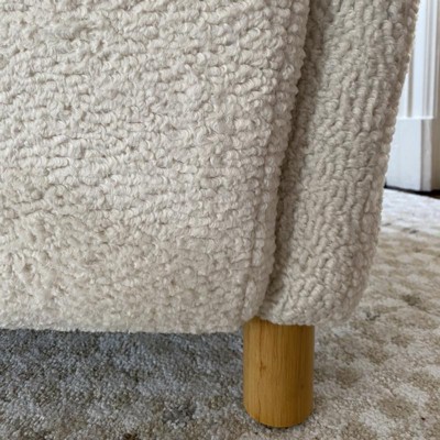 Kessler Round Tufted Faux Shearling Ottoman With Wood Legs Cream ...