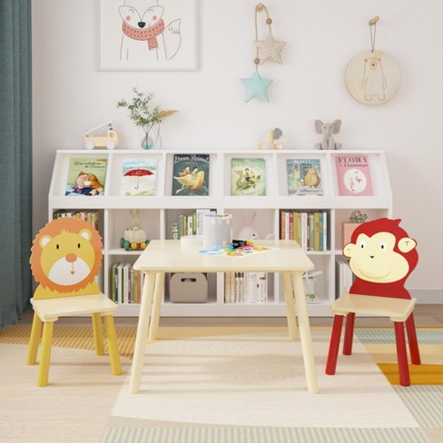 3pcs Kiddy Dining Table Sets, Kids Wood Table With 2 Cartoon Animals ...
