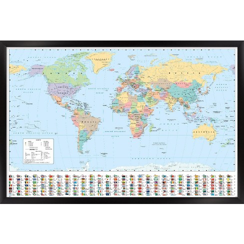 Trends International World Map 2023 Framed Wall Poster Prints : Target
