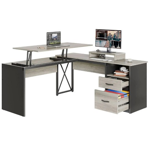 Bestier 56inch Lift Top L-shaped Desk With Monitor Stand : Target