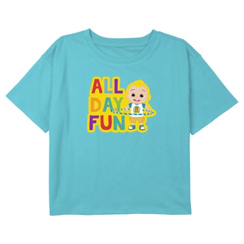 Girl's Cocomelon All Day Fun With Jj Crop Top T-shirt - Blue - Medium ...