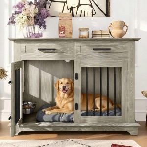 LOVSON 44.48" Large Dog Crate Furniture, Indoor Wooden Dog Kennel End ...
