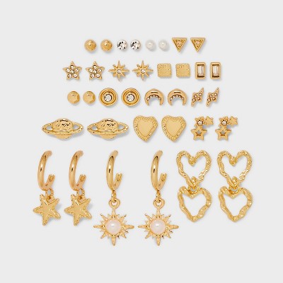 Heart Butterfly And Flower Stud Hoop Earring Set 18pc - Wild Fable ...