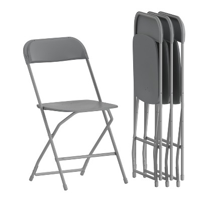 Emma And Oliver Folding Chair - Grey Plastic - 4 Pack 650lb Weight ...