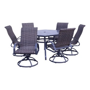Courtyard Casual Santa Fe 7 pc 60" Hexagon Dining Set with Wicker ...