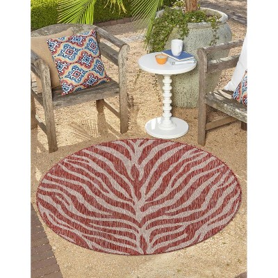 Unique Loom 10' 0 X 10' 0 Round Indoor/outdoor Safari Rust Red Area Rug ...