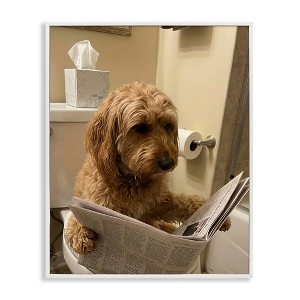 Stupell Industries Dog & Paper on Toilet Framed Giclee Art, Made in USA ...