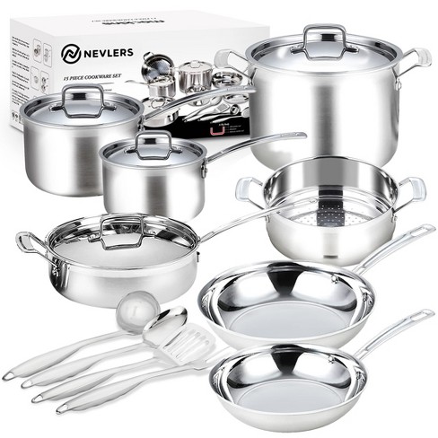 Nevlers 15pc Stainless Steel Cookware Set | Dishwasher Safe Pots & Pans ...