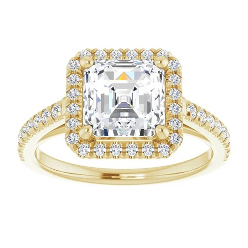 Pompeii3 3 1/2ct Asscher Cut Moissanite & Diamond Halo Engagement Ring In 10k Gold - Size 8.5 ...