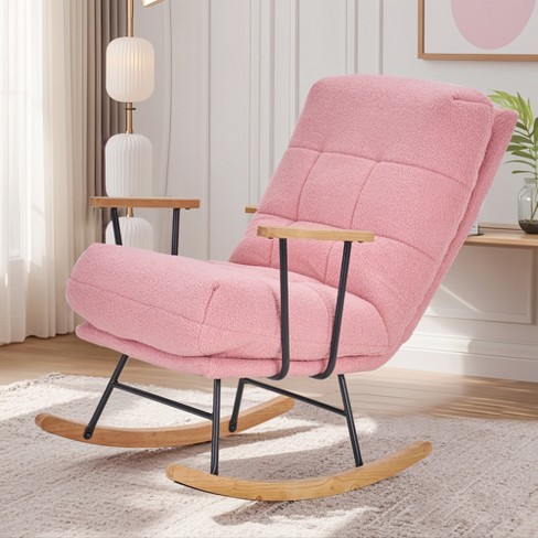 Vecelo Upholstered Teddy Fabric Rocking Chair Modern Lounge Rocker ...