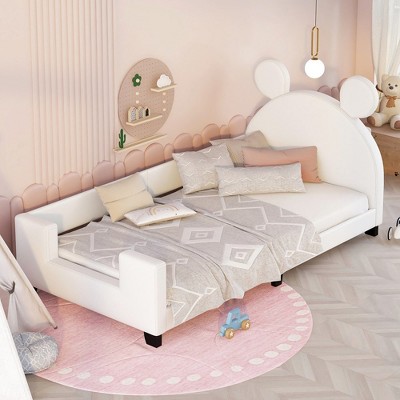 Twin Size Princess Carriage Bed With Crown, Wood Platform Car Bed With ...