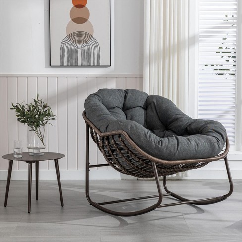 Rattan Reclining Rocking Chair,patio Rocking Chair With Cushions Living ...