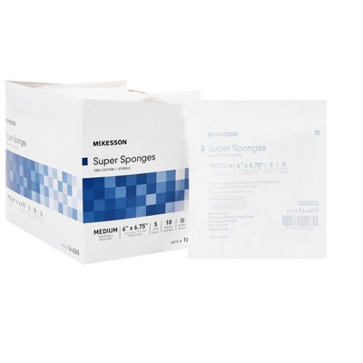 Mckesson Super Sponges, Sterile, 6 In X 6 3/4in, 5 Per Pack, 10 Packs ...