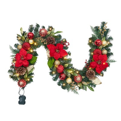 6 Ft Christmas Garland with LightsChristmas Garlands with Red Gold ...