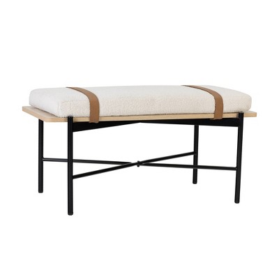 Nathan James Thatcher Boucle Wood and Metal Removable Cushion Bench ...