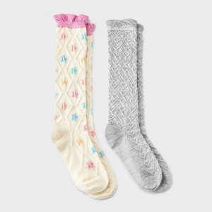Girls' 2pk Textured Floral & Hearts Ruffle Knee High Socks - Cat & Jack ...