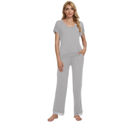 cheibear Womens Sleepwear Lounge Nightwear Round Neck Stretchy ...