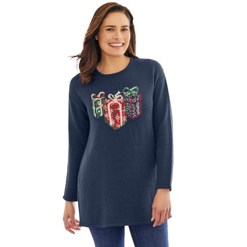 Woman Within Women's Plus Size Motif Sweater - 1x, Navy Presents : Target