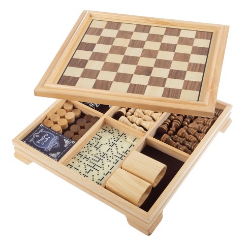 Toy Time 7-in-1 Deluxe Wood Board Game Set - Chess, Checkers ...