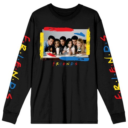 Friends Tv Photo With Paint Strokes Crew Neck Short Sleeve Black Adult ...