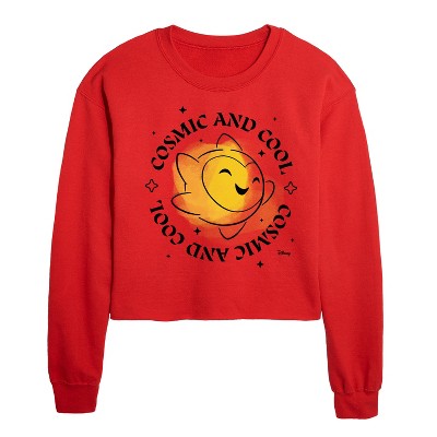 Disney Cosmic Cool Star Cropped Long Sleeve Crew Neck Sweatshirt - Red ...