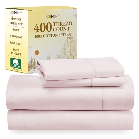 Blush Pink King Bed Sheet Set - 100% Cotton Sateen Weave, Cooling 400 ...