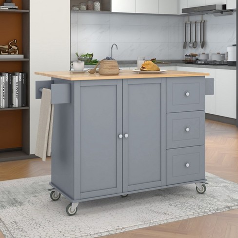 Rolling Mobile Kitchen Island With Drop Leaf Breakfast Bar, Modern ...