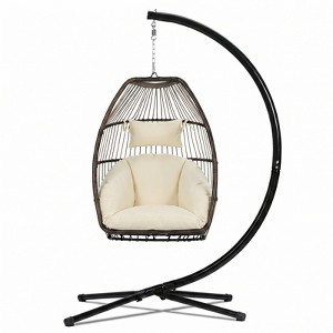 Aoodor Hanging Egg Chair with Stand Indoor Outdoor, Comfy Patio Rattan ...