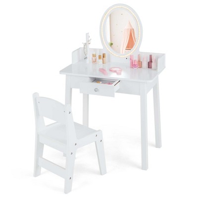 Costway Kids Vanity Set With Lighted Mirror Chair 2-color Led Lighting ...