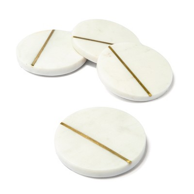 Lexi Home Marble Collection 4 Pc. Round Coasters - Brass Inlay : Target