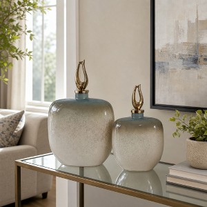 Sagebrook Home Rounded Glass Vases with Metal Toppers - Modern Flower ...