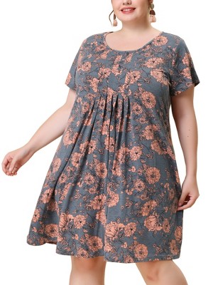 Agnes Orinda Women's Plus Size Relaxed Fit Floral Inverted Box Pleat ...