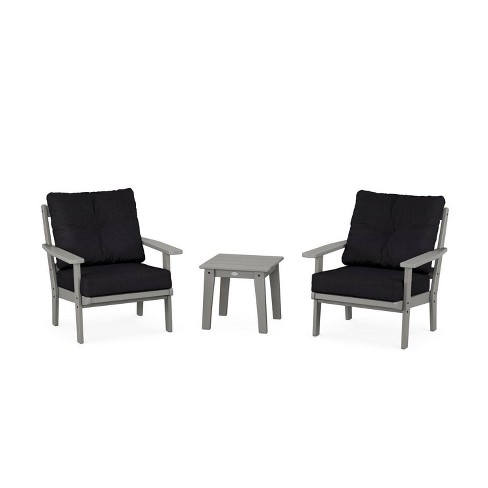 Polywood 3pc Prairie Deep Seating Outdoor Patio Conversation Set Slate ...