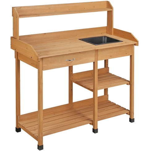 Yaheetech Solid Outdoor Wood Potting Bench Garden Work Bench Station W ...