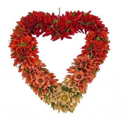 Northlight Red Wooden Rose And Cherries Valentine's Day Heart Wreath ...