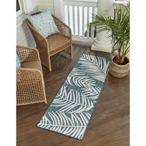 Unique Loom 2' 7 X 10' 0 Runner Indoor/outdoor Botanical Teal Runner ...