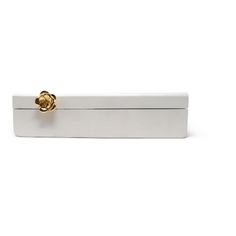 Classic Touch Rectangular White Wood Decorative Box With Gold Flower ...