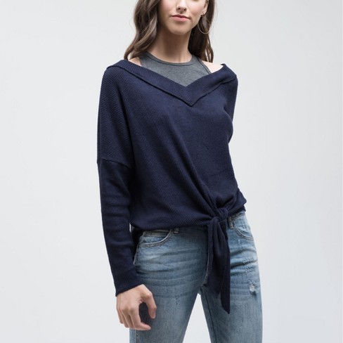 August Sky Women's Twofer Top With Front Tie : Target