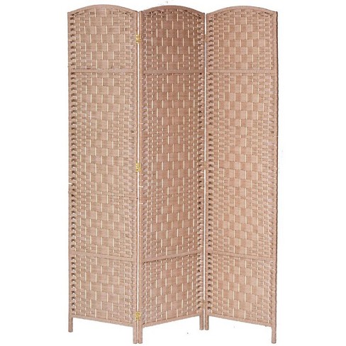 3 Panels Diamond Weave Bamboo Fiber Privacy Partition Screen Beige ...